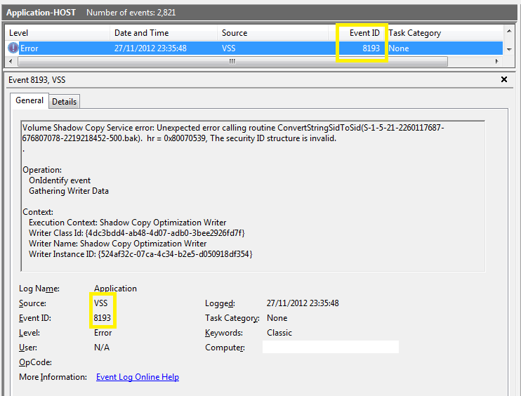 Cove: Syste State backup error: "VSS error 0x800423f4: The writer experienced a non-transient ...
