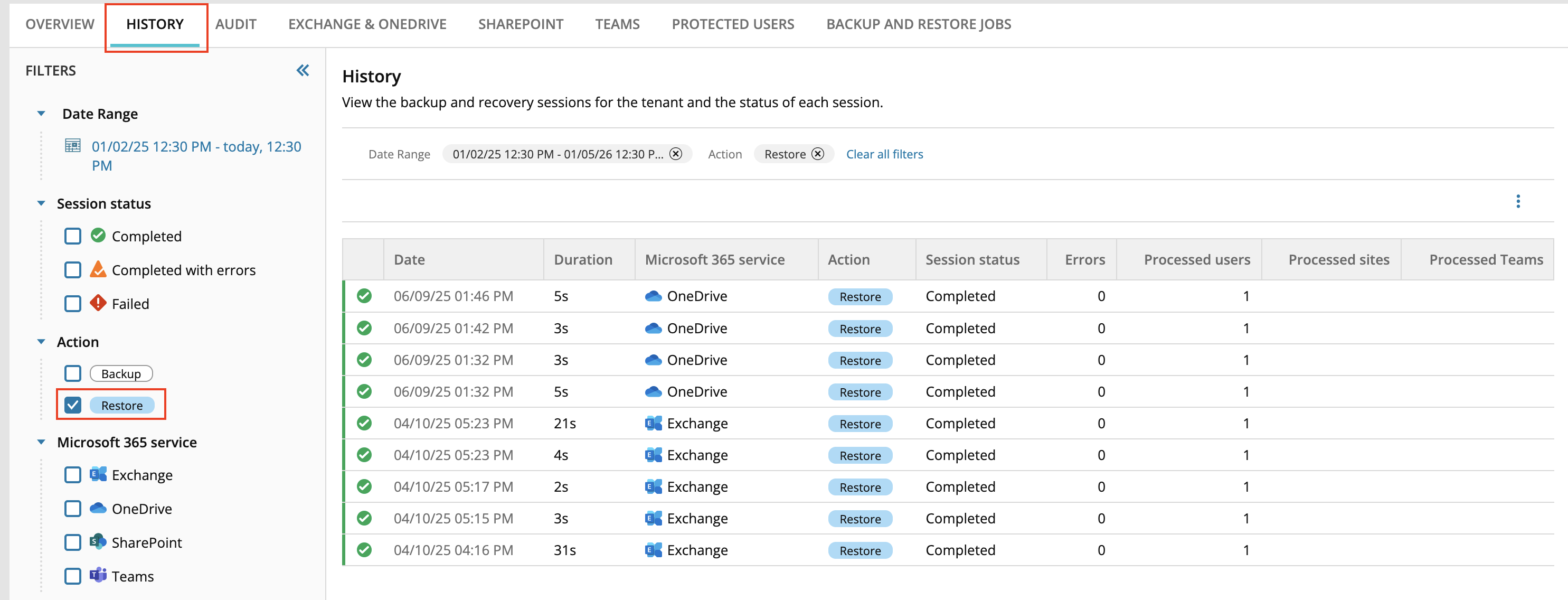 Cove: How to check Microsoft 365 (M365) completed restore session status?